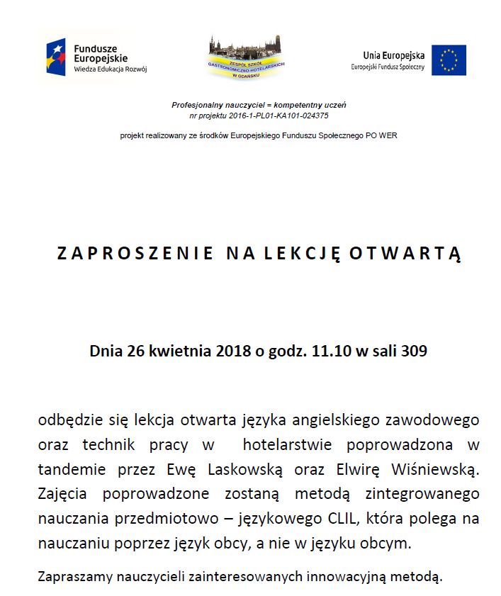 [Dziś o 11.10 sala 309] PO WER Zaproszenie na lekcję otwartą - Zespół ...